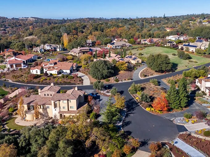 Residential Auburn spreads across gentle hills in a patchwork of Mediterranean-inspired homes—where California living comes without coastal sticker shock.
