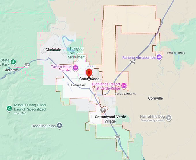 16. cottonwood, az map