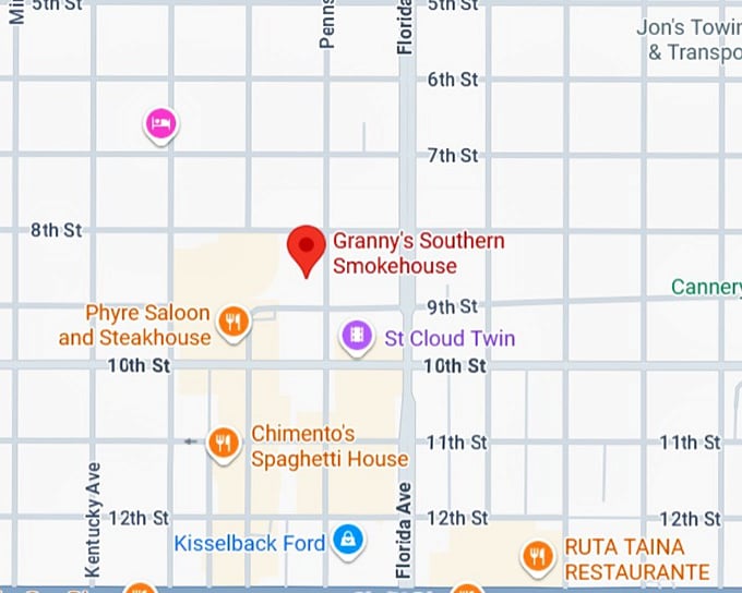 16. granny’s southern smokehouse map