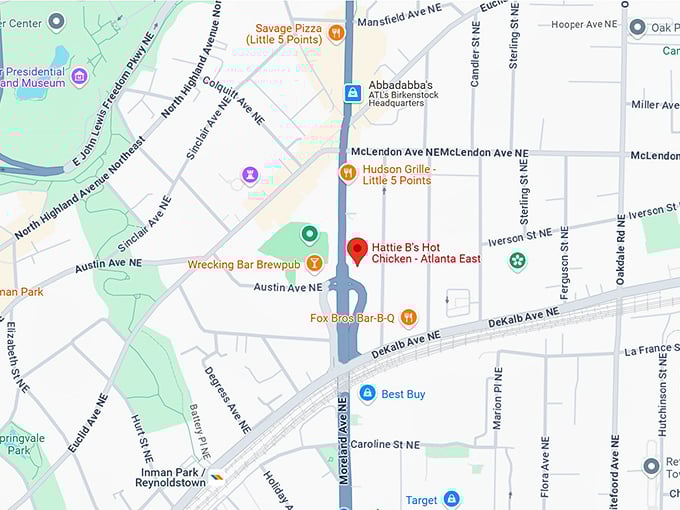 16. hattie b's hot chicken atlanta east (299 moreland ave ne) map