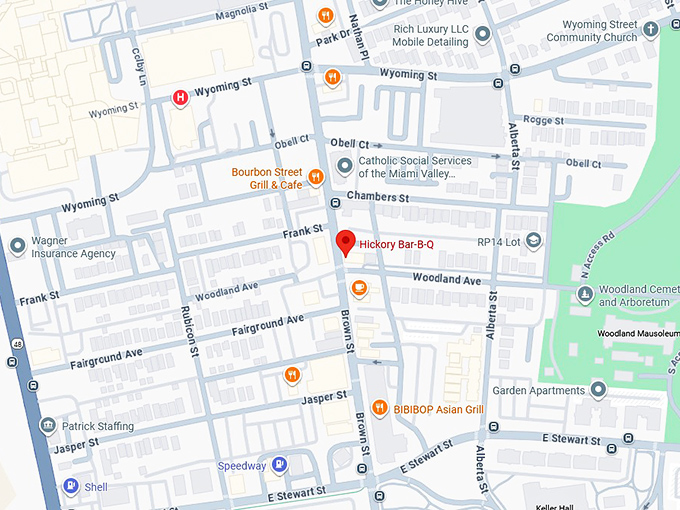 hickory bar b q map