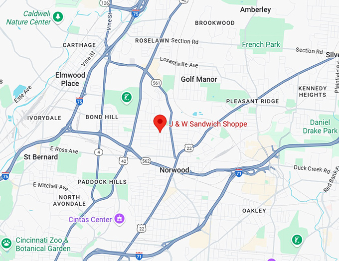 16. j & w sandwich shoppe map