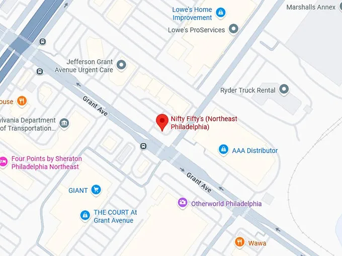 16. nifty fifty's (northeast philadelphia) map