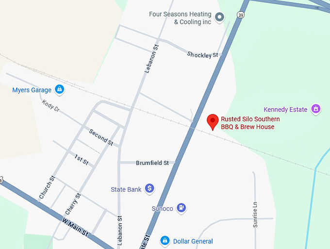 16. rusted silo southern bbq & brew house map