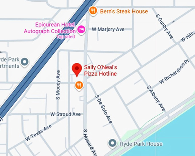 16. sally o'neal's pizza hotline map