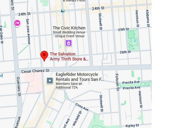the salvation army thrift store & donation center (1501 valencia st) map