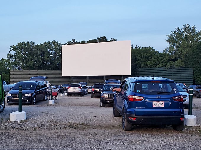 Cars lined up under twilight skies at Melody 49, where movie magic meets the great outdoors. The perfect escape from Netflix fatigue!
