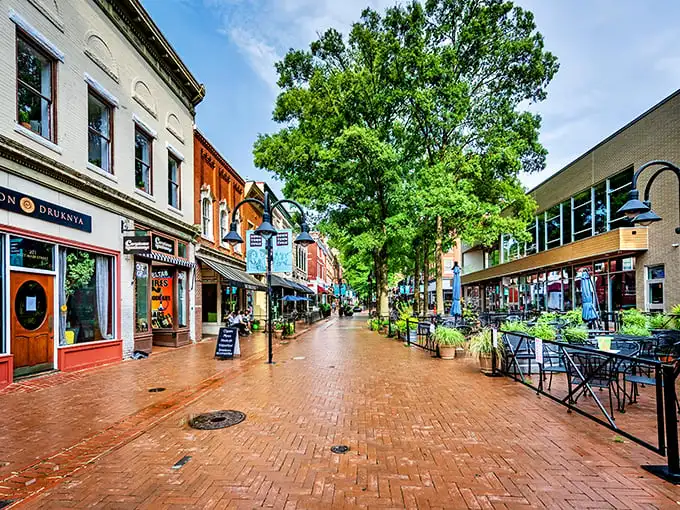 Brick sidewalks and tree-lined streets create the perfect setting for leisurely afternoon strolls.