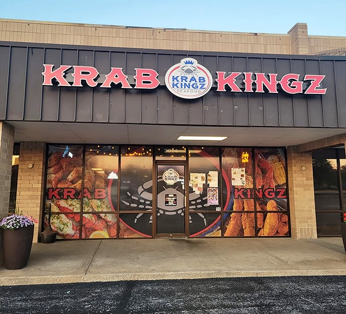 The Krab Kingz storefront promises seafood royalty in a strip mall setting. Sometimes the best treasures hide in plain sight!