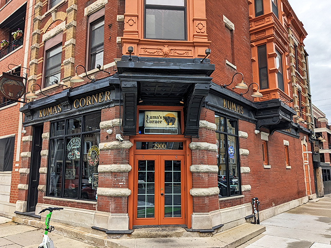 The historic corner entrance of Kuma's beckons like a siren song to burger lovers across Chicago.