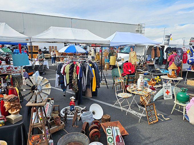 Treasure hunting paradise! Rows of colorful tents at Long Beach Antique Market create a maze of possibilities where yesterday's castoffs become tomorrow's conversation pieces.