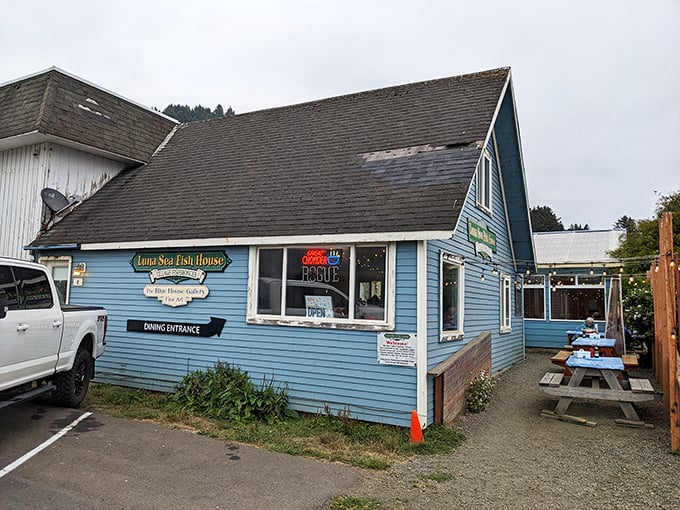 The blue clapboard charm of Luna Sea Fish House beckons like a siren call to seafood lovers cruising the 101.