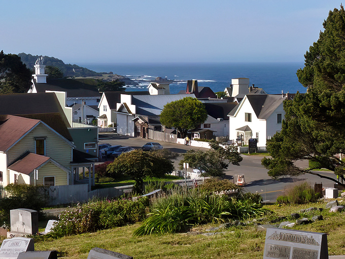 Mendocino's coastal charm unfolds like a storybook, with white picket fences and Victorian homes perched above the Pacific.