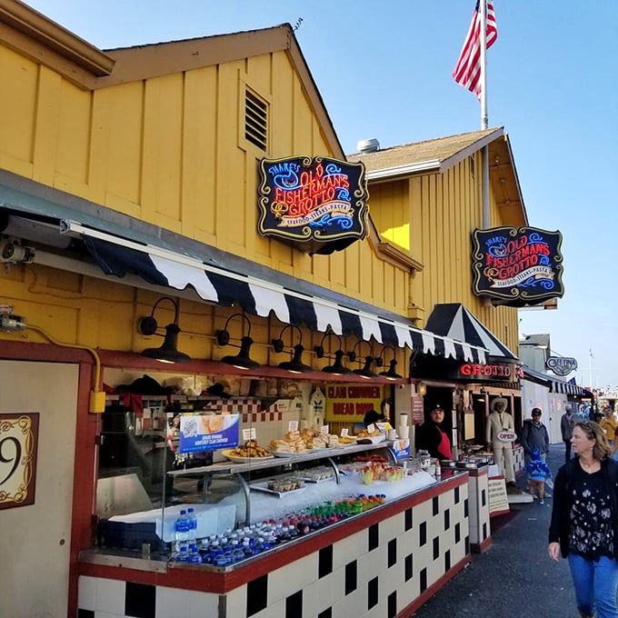 Old Fisherman's Grotto: The bright yellow facade of this Monterey wharf institution promises seafood treasures that locals have cherished for generations.