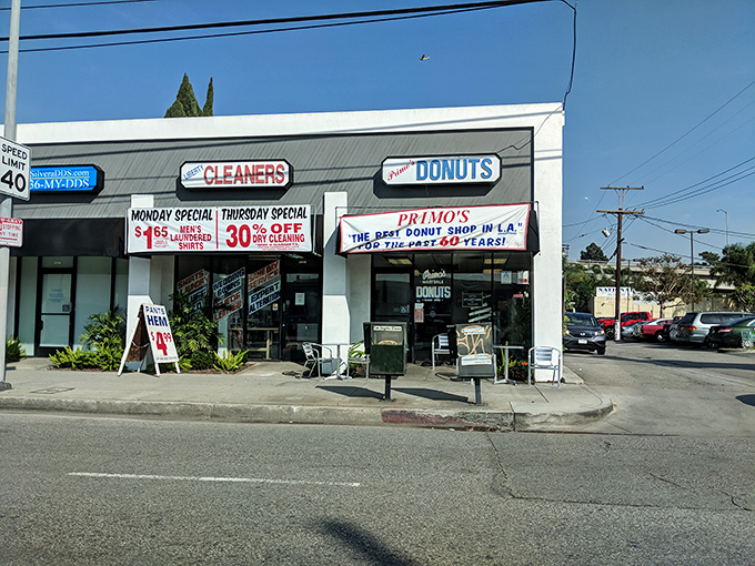 Primo's Donuts storefront proudly declares itself "The Best Donut Shop in L.A." Sometimes the boldest claims come from the most modest places.