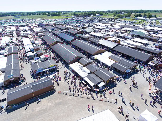 Aerial view of Shipshewana's treasure kingdom! Like a small city dedicated to the art of the deal.