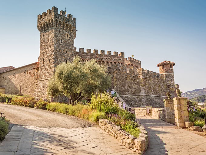 Castello di Amorosa: Sunlight bathes the stone walls of this authentic-looking Italian castle, where you half-expect knights to come riding around the corner.