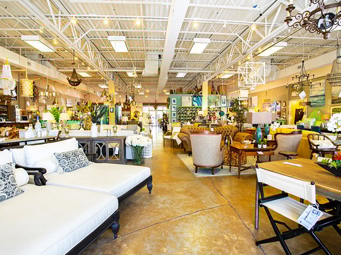 Elegant furniture displays that rival upscale showrooms – except here, your wallet actually leaves with money still inside!