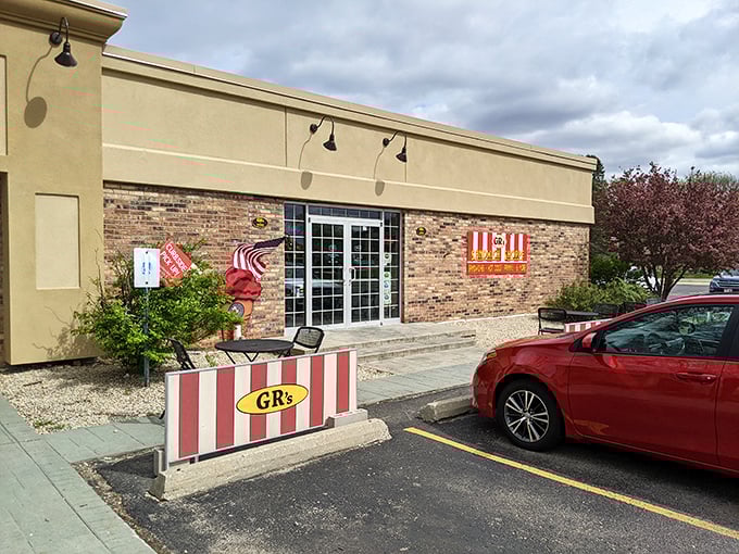 That red and white striped sign isn't just decoration—it's a beacon calling to sandwich lovers everywhere. The sandwich equivalent of a lighthouse!