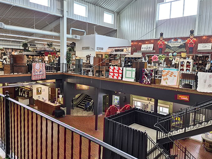 Two floors of shopping paradise! Hartville's mezzanine offers a bird's-eye view of the bargain hunting action below.