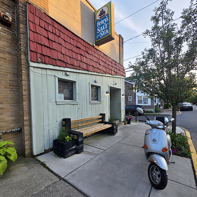 A humble bench outside, a silver Vespa parked nearby – Henry's Salt of the Sea knows simple pleasures are often the best.