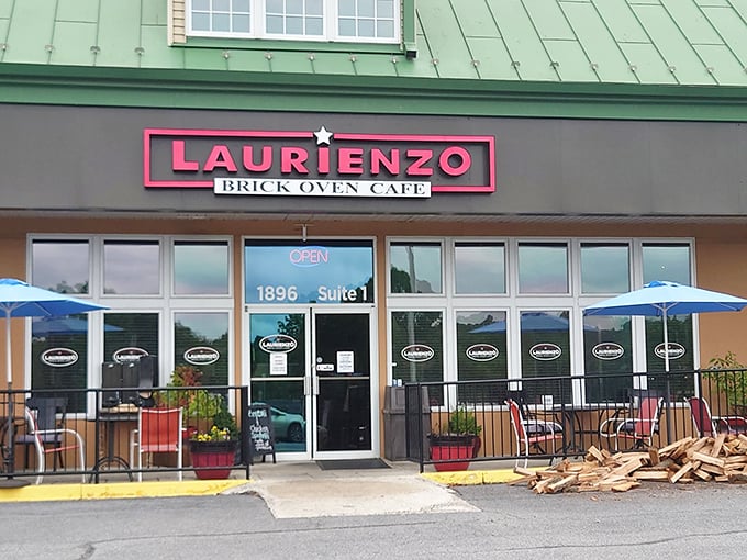 A closer look at Laurienzo's welcoming entrance, where that brick oven inside works miracles that no fancy decor could ever match.