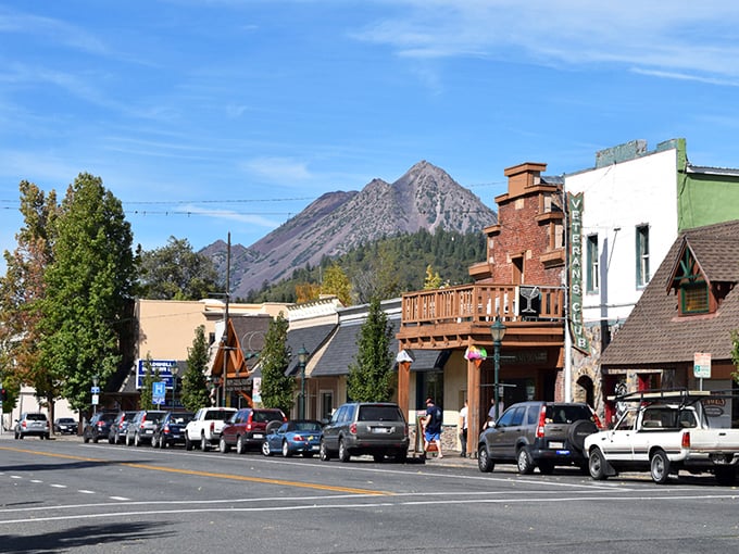 Main Street charm meets mountain majesty – where every storefront comes with a volcano view at no extra charge. 