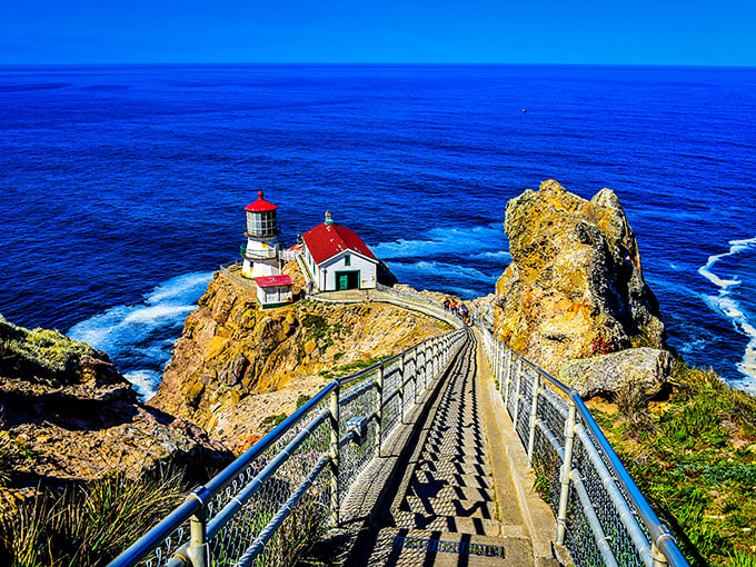 That walkway isn't just leading to a lighthouse—it's delivering you to the edge of America with a front-row seat to the Pacific's greatest show.