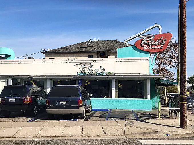 Rae's Restaurant: Where breakfast dreams come true since before Instagram was invented. That mint-green facade isn't just photogenic—it's a portal to simpler, tastier times. 