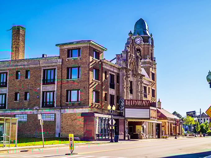 Rockford's iconic Midway Theater stands tall, a brick-and-mortar time machine to the golden age of cinema.