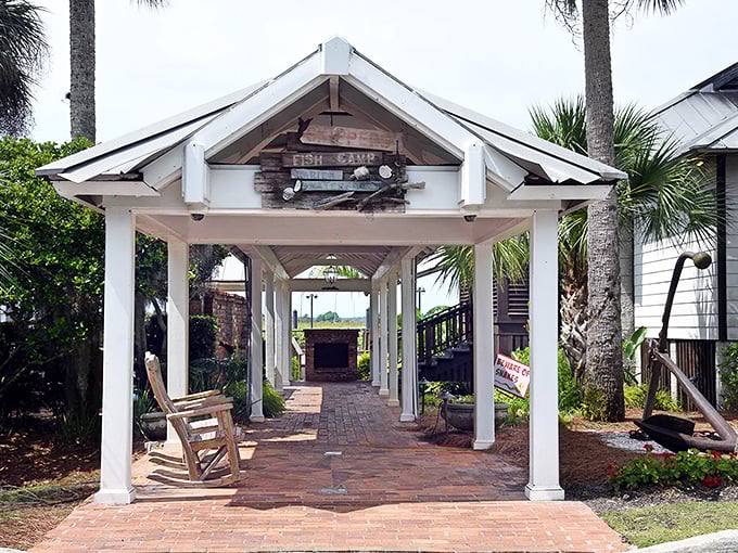 Follow the brick path to seafood nirvana! Skipper's charming entrance pavilion feels like stepping into a postcard from coastal Georgia.