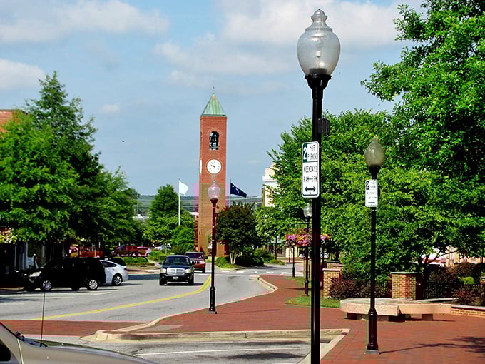 That classic clock tower stands like a friendly neighborhood sentinel watching over daily life.