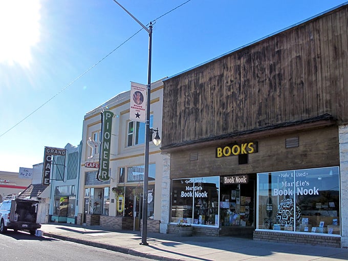 Margie's Book Nook stands proudly alongside the historic diner—where Social Security checks don't vanish after breakfast.