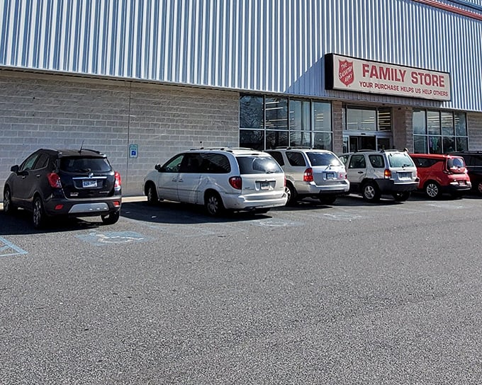 Cars lined up outside this Salvation Army store tell the story—savvy shoppers know where the real deals hide in Whitehall.