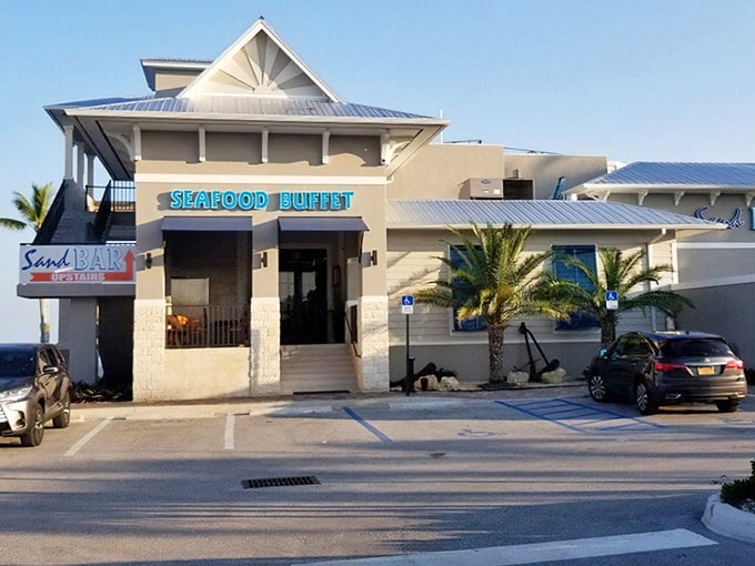 Step into seafood paradise! Whale Harbor's inviting entrance is the gateway to crab leg heaven—where the only thing more abundant than the food is the Florida sunshine. 
