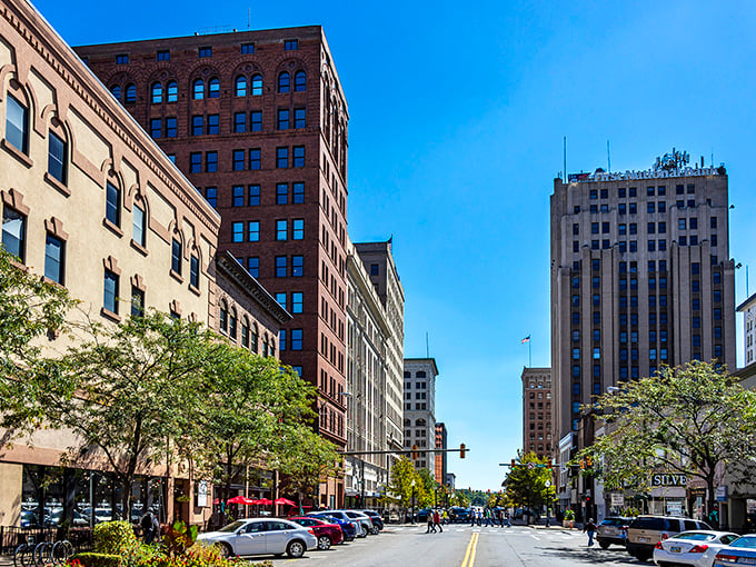 Downtown Youngstown's skyline showcases beautiful old buildings where you could own a piece of Ohio history for under $200K.