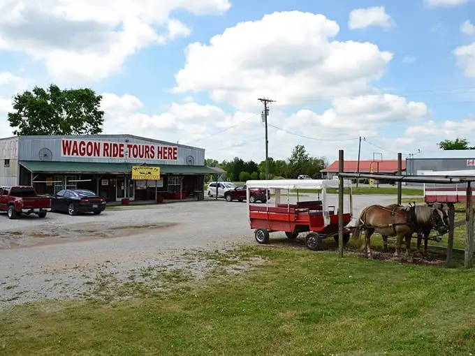 Where modern meets traditional – the wagon tour staging area offers a perfect launching point for exploring Ethridge's Amish countryside.