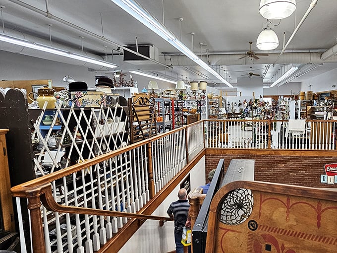 From this vantage point, you can almost hear the whispers of history emanating from countless collectibles below.