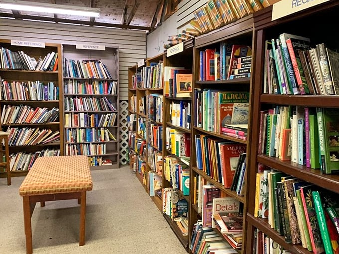 Literary heaven awaits bibliophiles in this well-organized book nook. Browse everything from beach reads to scholarly tomes while sitting on that inviting wicker stool.