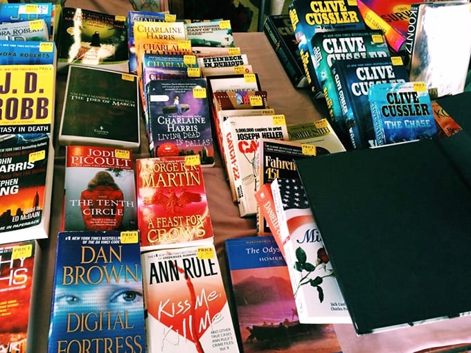 Literary gold mines don't need fancy shelving. From Dan Brown thrillers to George R.R. Martin fantasies, these pre-loved pages are waiting for their next adventure.