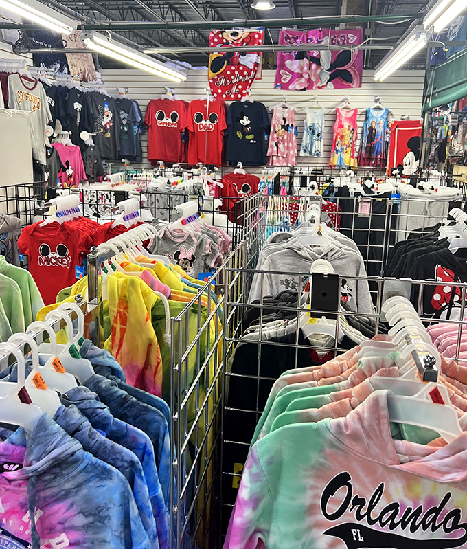 Mickey meets tie-dye in this colorful clothing corner. Orlando souvenirs without the theme park prices—now that's real Florida magic!