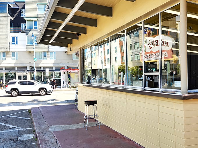 Simple, unpretentious, and ready for business—the ordering window at Beep's is where culinary dreams come true, one burger at a time.