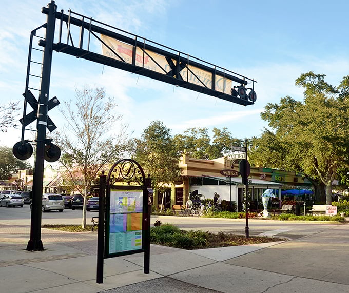 Downtown Dunedin preserves its old-world charm with vintage railroad signals standing guard over boutique-lined streets where locals actually know each other's names.