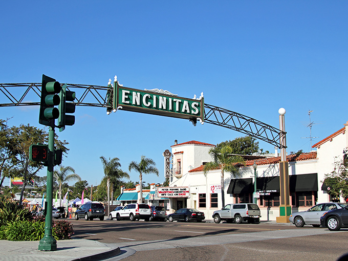 The iconic Encinitas sign welcomes you to a downtown where flip-flops are formal wear and "rush hour" means waiting for the perfect wave.
