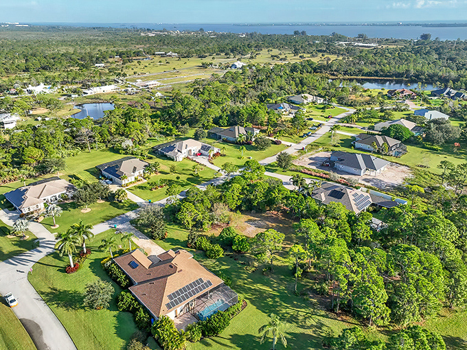 Spacious lots and lush greenery define Grant-Valkaria living. This aerial view showcases why locals joke they need binoculars to see their neighbors.