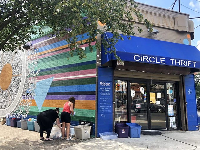 A colorful mural adorns the exterior wall, proving that even thrift stores in Philly embrace the city's artistic spirit. Beauty meets bargains!