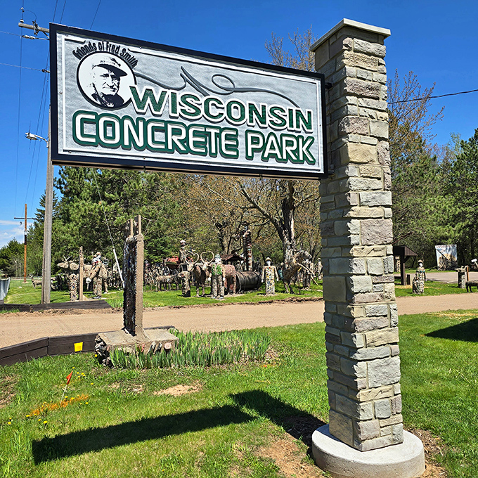 The entrance sign promises concrete adventures ahead—like Disneyland for folk art enthusiasts, minus the $200 ticket price.