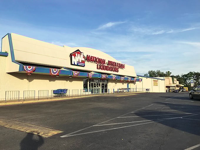 The iconic red signage and patriotic bunting welcome bargain hunters like a retail Statue of Liberty: "Give me your thrifty, your budget-conscious, yearning to save big."