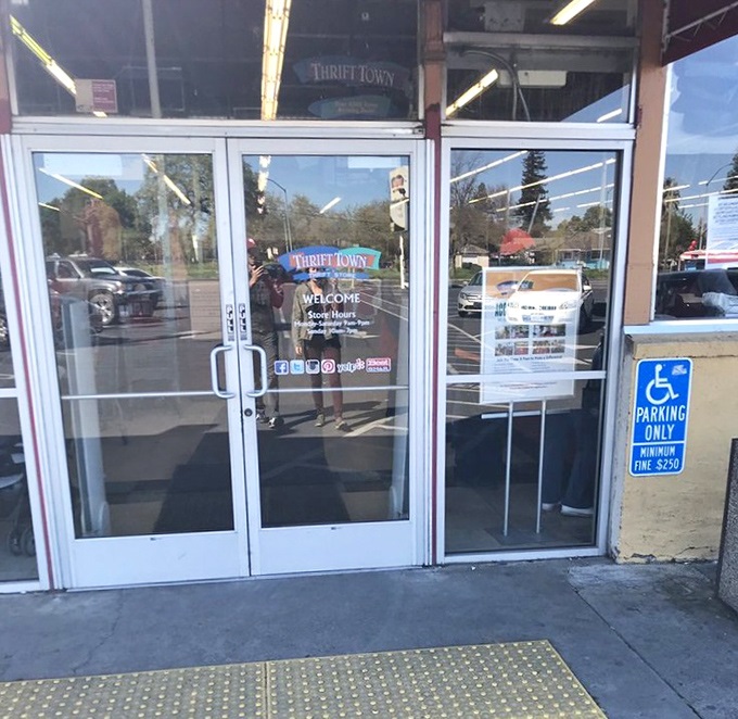 Those glass doors are the gateway to secondhand paradise where wallets go to feel happy.