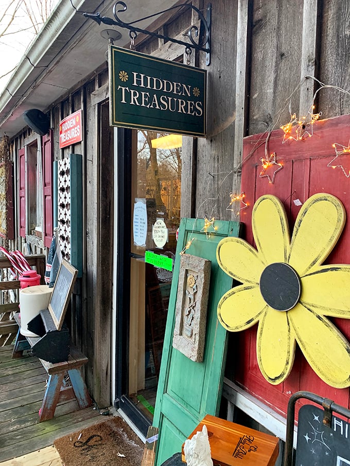 That green hanging sign doesn't lie—treasures are indeed hidden here, with the yellow flower cutout practically begging to become your garden's new conversation piece.